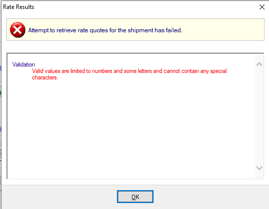 UPS Validation: Valid values are limited to numbers and some letters ...